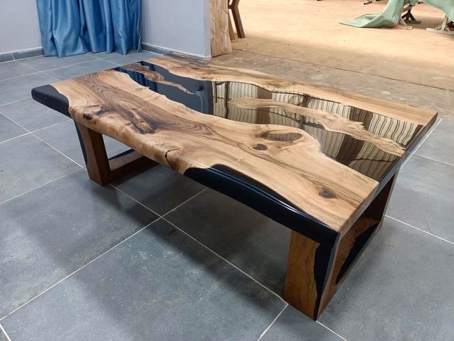 Made to Order Walnut Matte Black Resin Epoxy Table -live Edge-resin ...