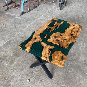 Custom Order Olive Wood Live Edge Emerald Green Color Epoxy Dining ...