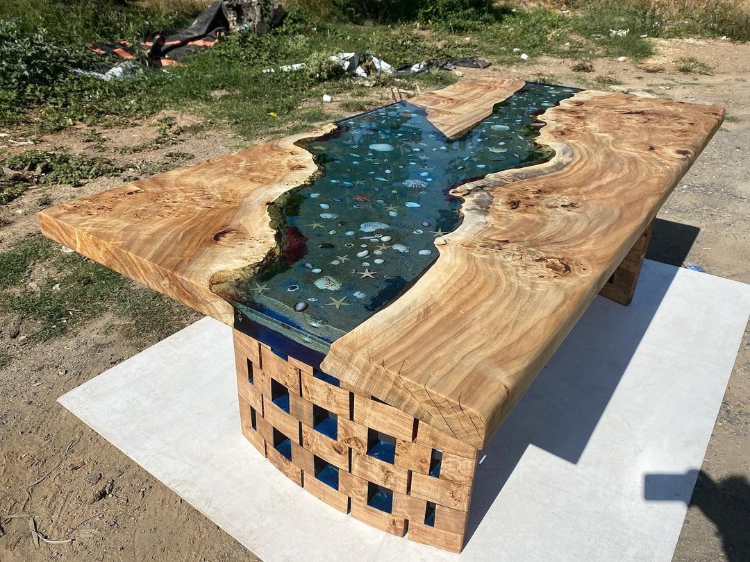 Custom Order Poplar Aquarium Blue Epoxy Table - Kitchen Table- River ...