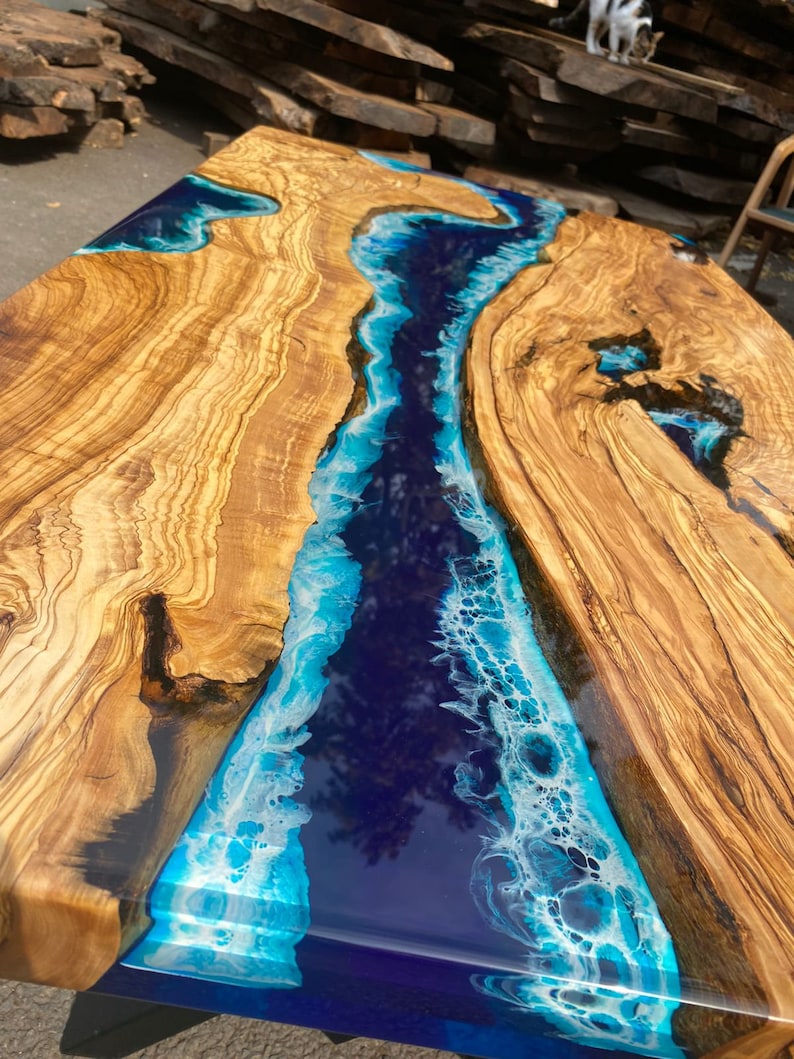 Made to Order Olive Wood Ocean Blue White Epoxy Resin Coffee - Etsy