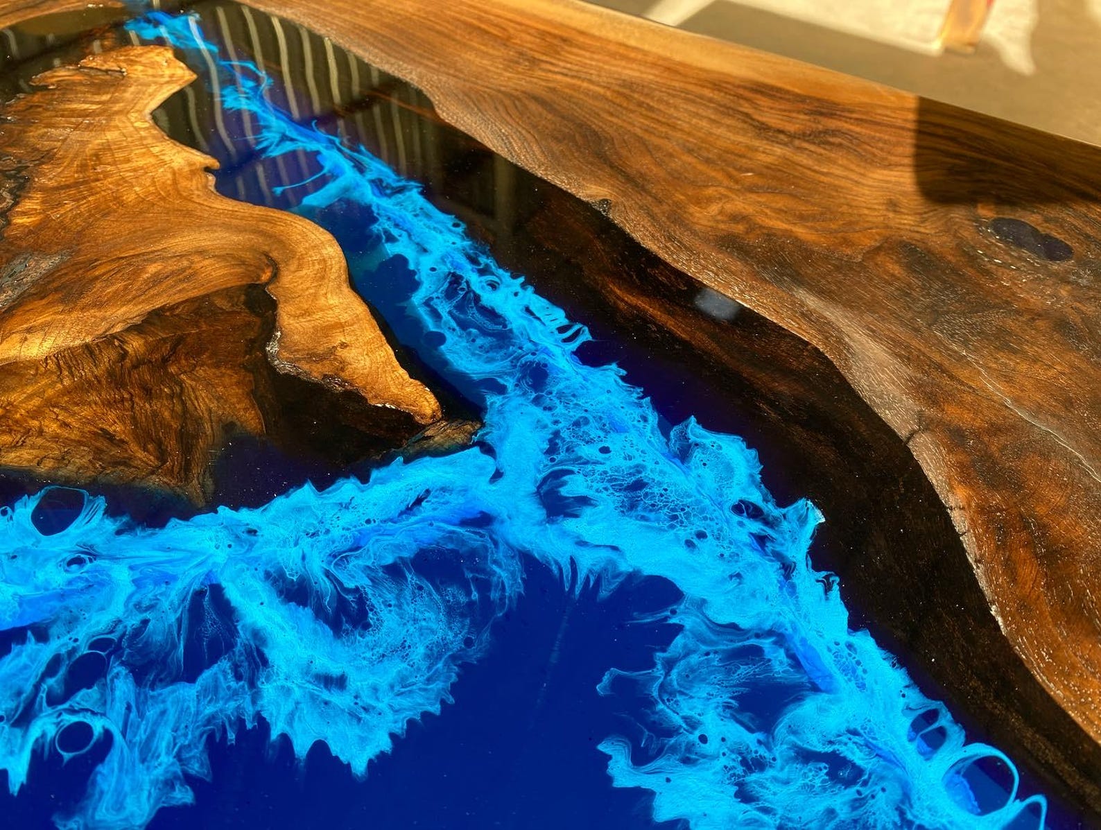 Made to Order Walnut Wood Ocean Sea Epoxy Dining Table, Wooden Table ...