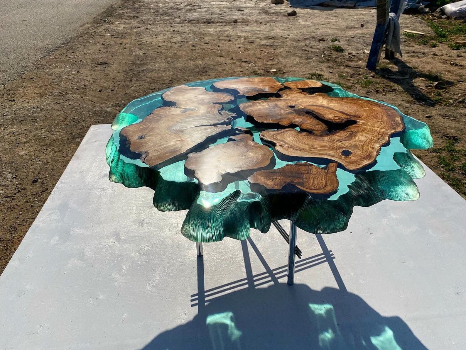 Custom Order Olive Teal Color Green Clear Round Diameter Epoxy Resin ...