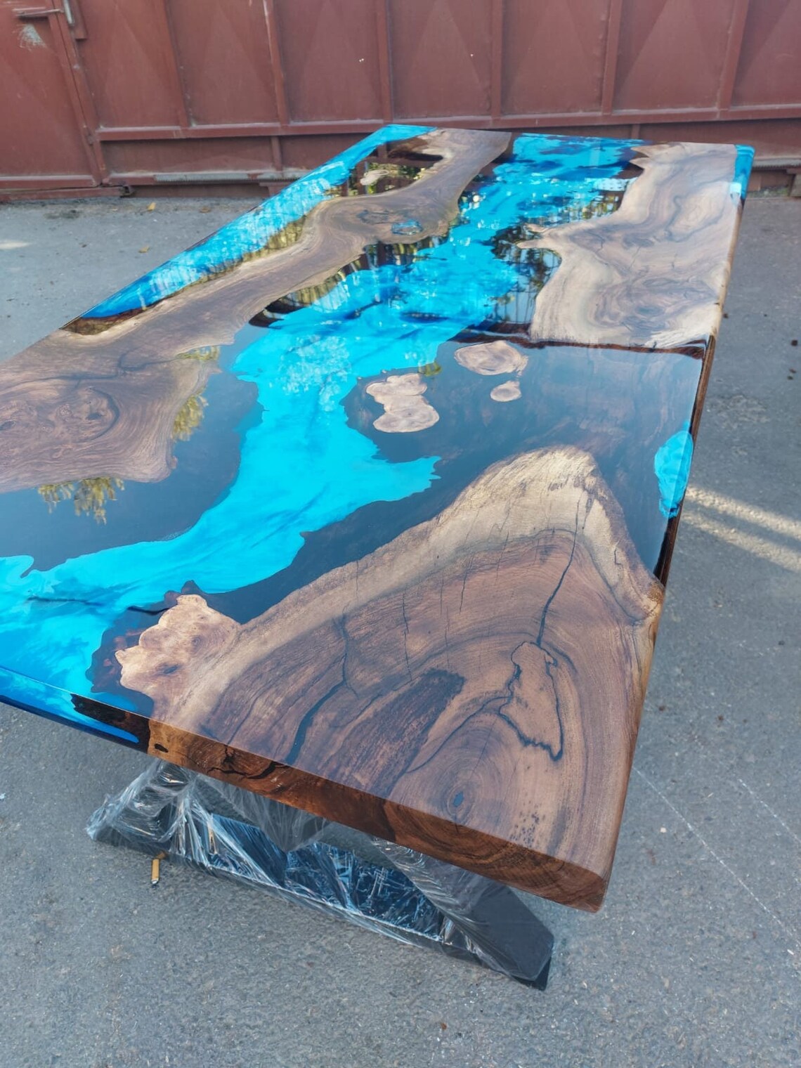 Made to Order Walnut Wood Blue Cloudy Design Epoxy Dining/study/coffe ...