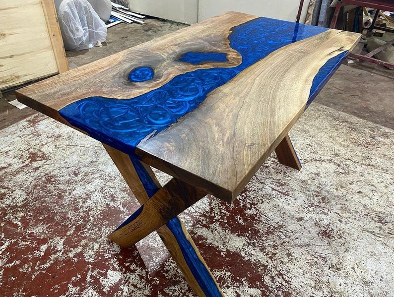 Made to Order Dark Walnut Metallic Blue Epoxy Table Live - Etsy