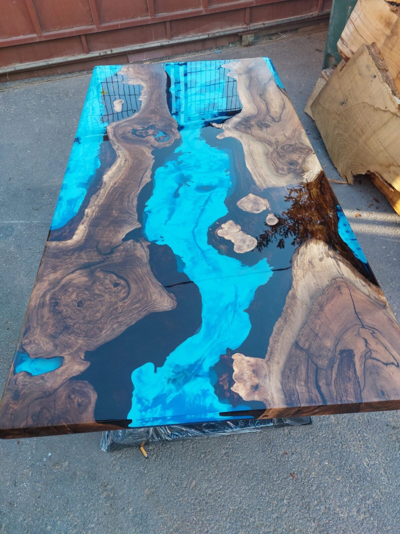 Made to Order Walnut Wood Blue Cloudy Design Epoxy Dining/study/coffe ...