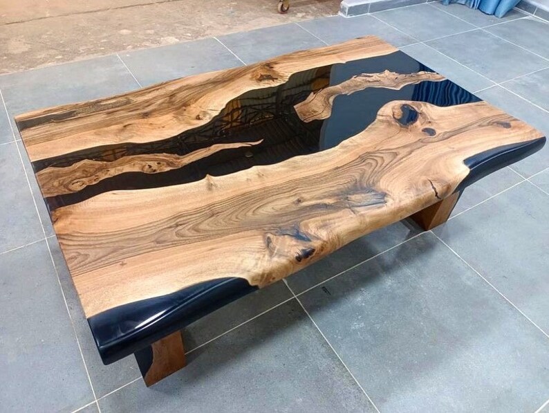 Made to Order Walnut Matte Black Resin Epoxy Table -live Edge-resin ...