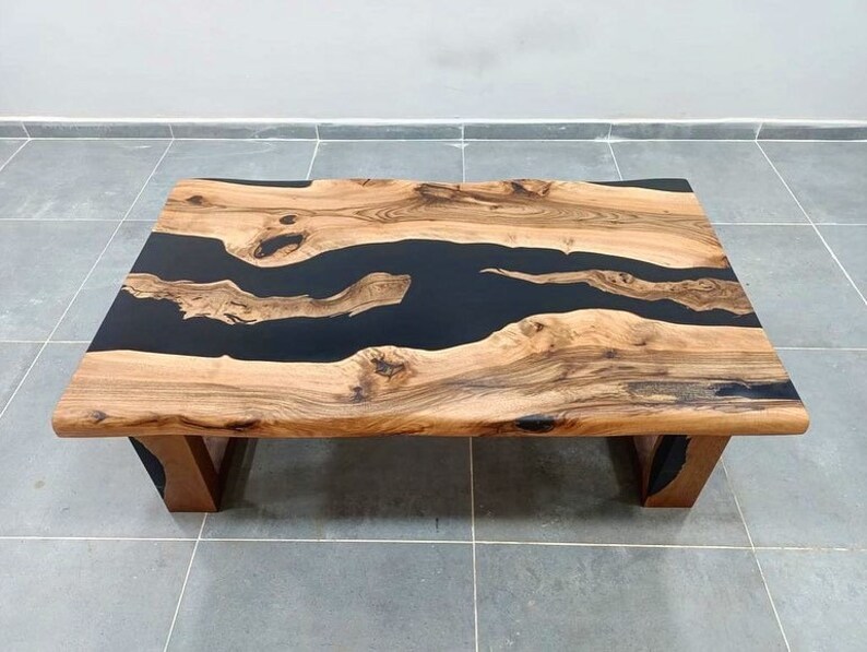 Made to Order Walnut Matte Black Resin Epoxy Table -live Edge-resin ...