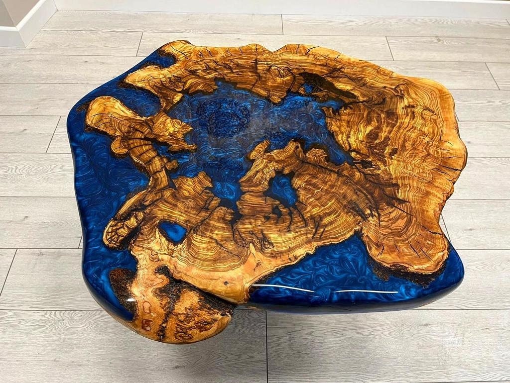 Made to Order Darker Blue Navy Live Edge Round Diameter Epoxy Resin ...