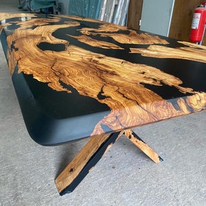 Made to Order Diamond Edge Matte Black Olive Wood Epoxy Dining Table ...
