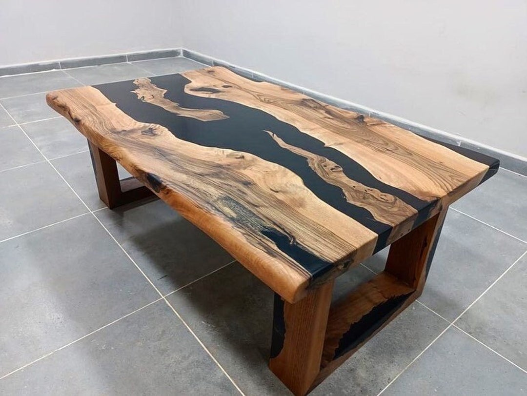 Made to Order Walnut Matte Black Resin Epoxy Table -live Edge-resin ...