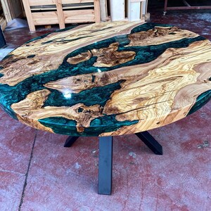 Custom Made Olive Wood Dark Emerald Green Clear Round Diameter Epoxy ...