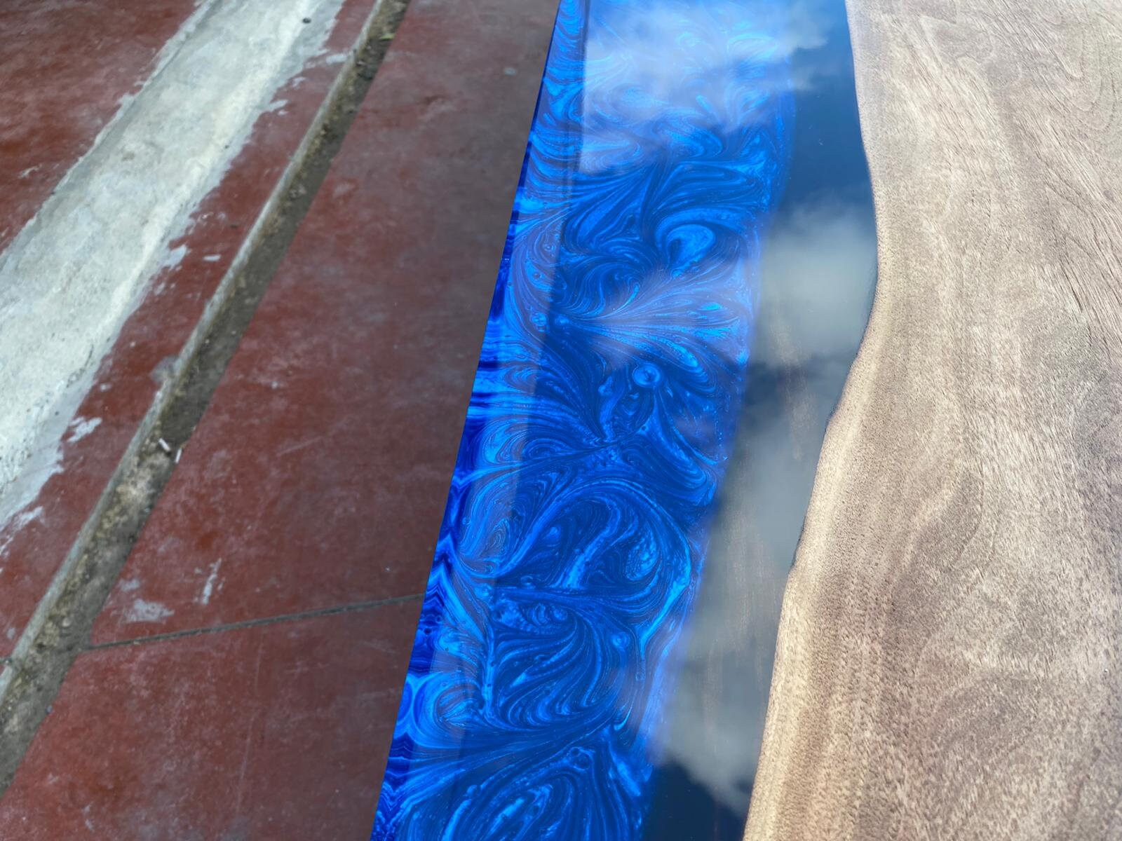 Made to Order Dark Walnut Metallic Blue Epoxy Table Live Edge River ...