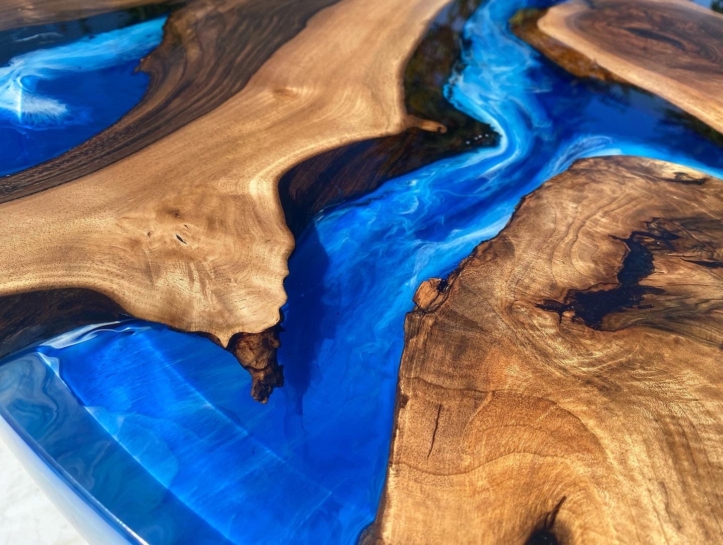 Custom Order Dark Walnut İce Design Ocean Round Diameter Epoxy Resin ...