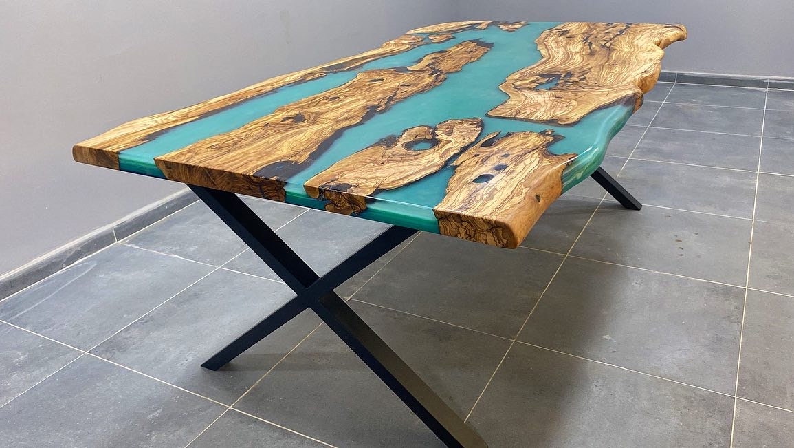 Custom Order Olive Wood Teal Color Turquoise Clear Live Edge Epoxy ...