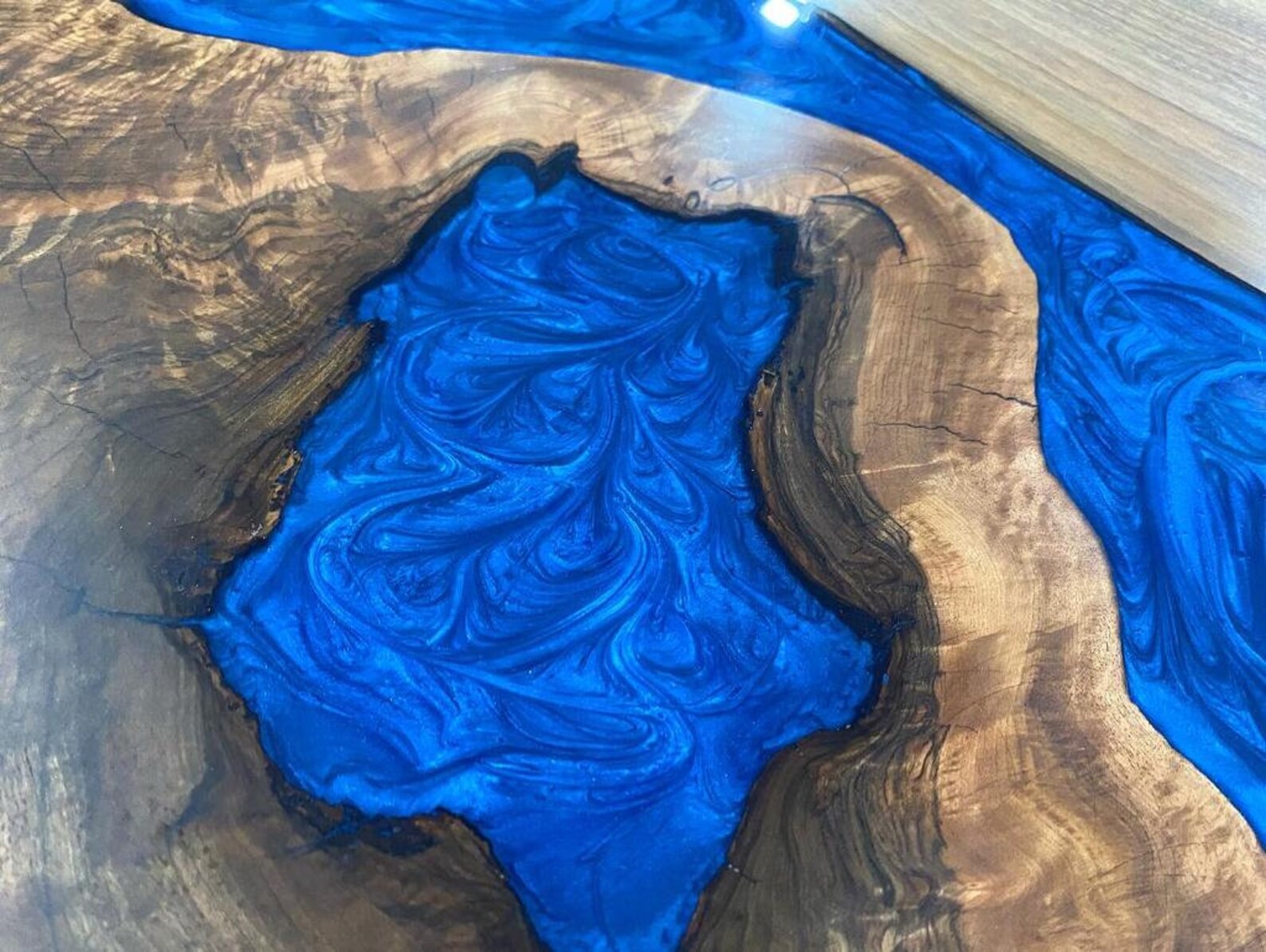 Made to Order Dark Walnut Metallic Blue Epoxy Table Live - Etsy