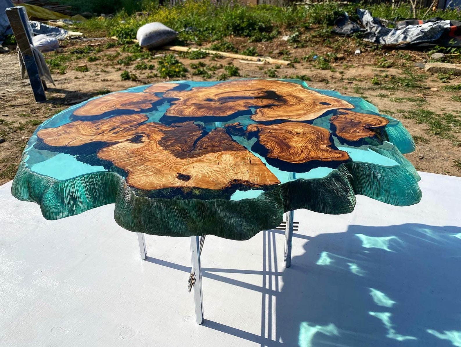 Custom Order Olive Teal Color Green Clear Round Diameter Epoxy - Etsy