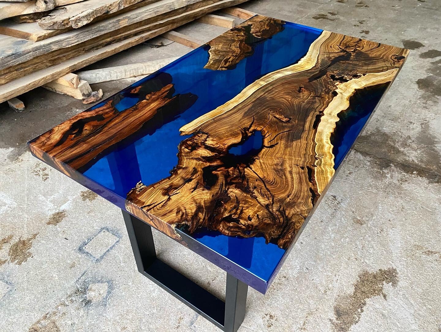 Made to Order Dark Hackberry Wood Blue Transparent Clear Epoxy River ...
