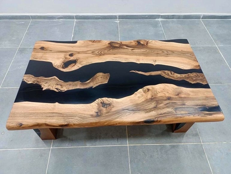 Made to Order Walnut Matte Black Resin Epoxy Table -live Edge-resin ...
