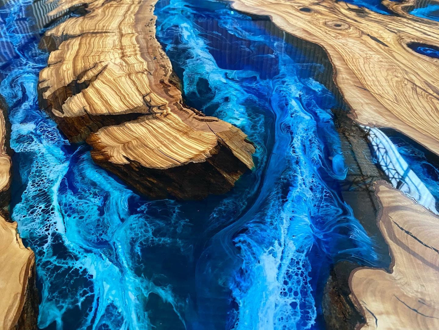 Made to Order Colors Olive Wood Blue Emerald Green Epoxy Table-river ...