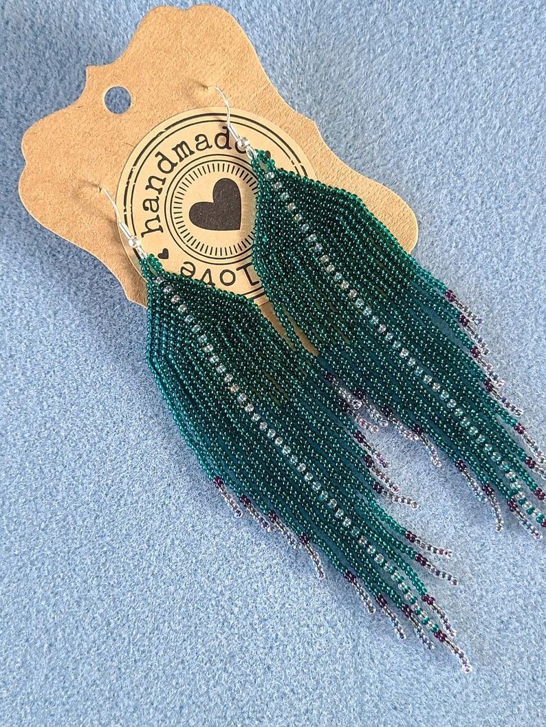 Long Teal Fringe With Crystal & Amethyst Accents, Handmade Fringe ...