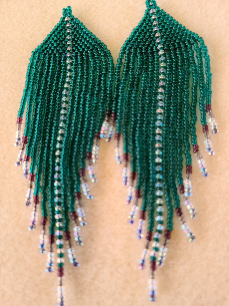 Long Teal Fringe With Crystal & Amethyst Accents, Handmade Fringe ...