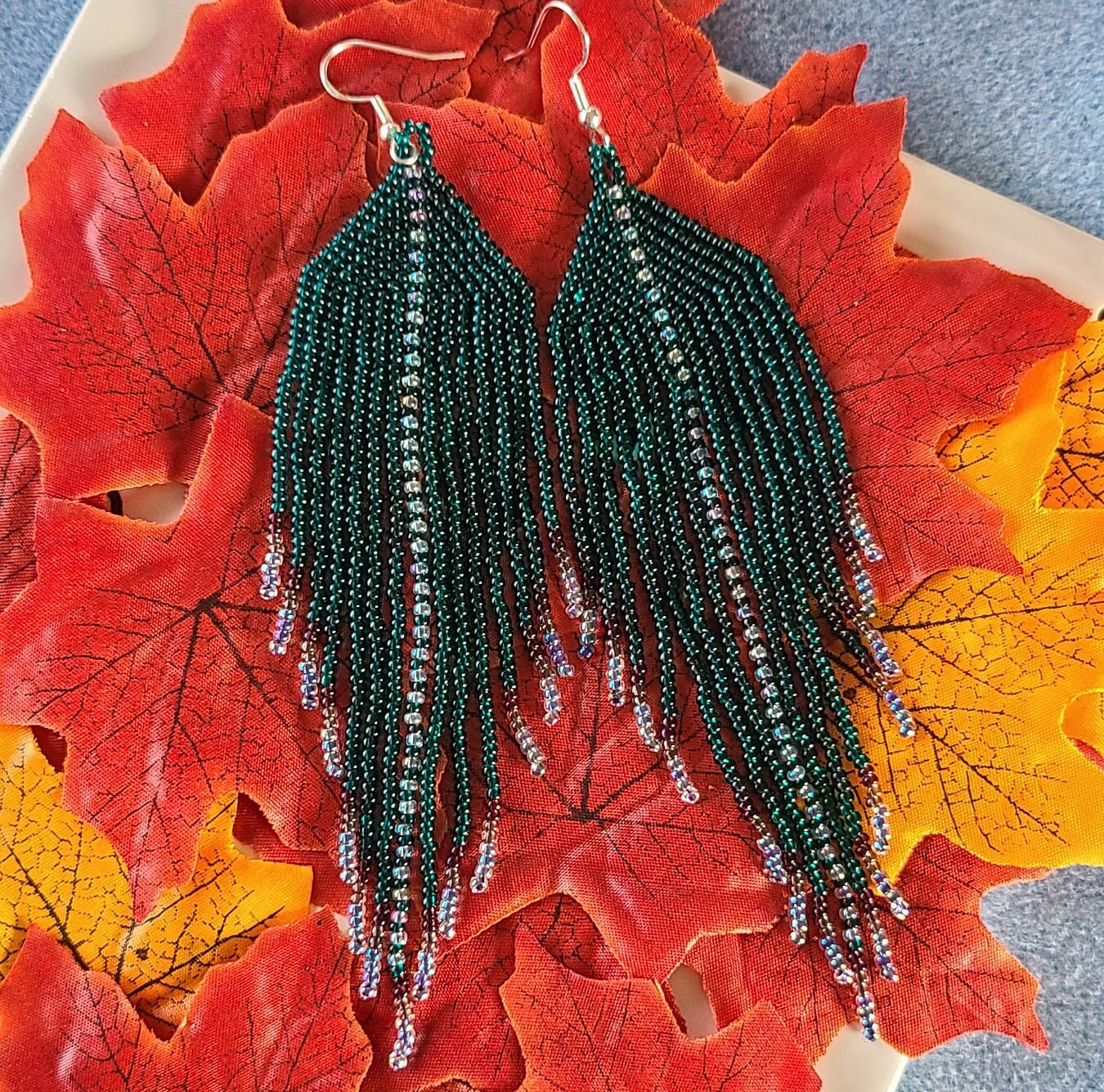 Long Teal Fringe With Crystal & Amethyst Accents, Handmade Fringe ...