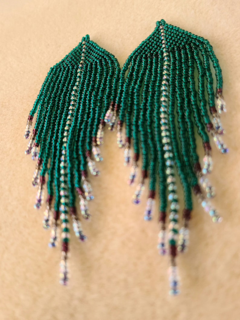 Long Teal Fringe With Crystal & Amethyst Accents, Handmade Fringe ...