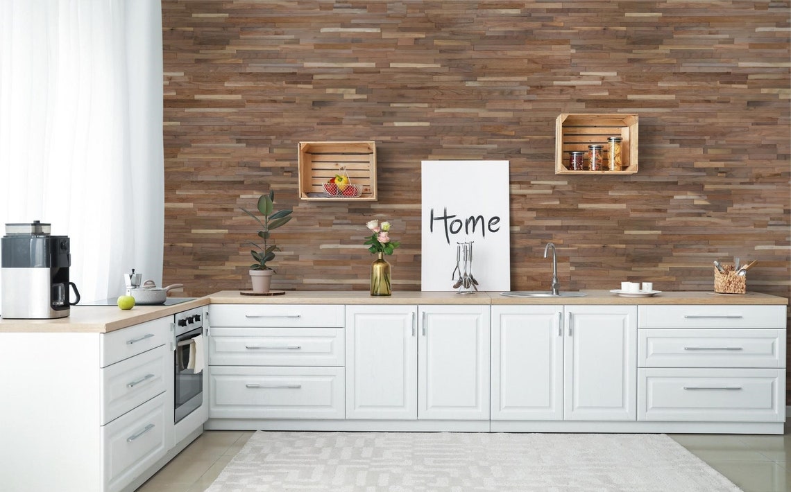 Natural Walnut Wood Wall Planks Panels Easy DIY With Self Stick or ...