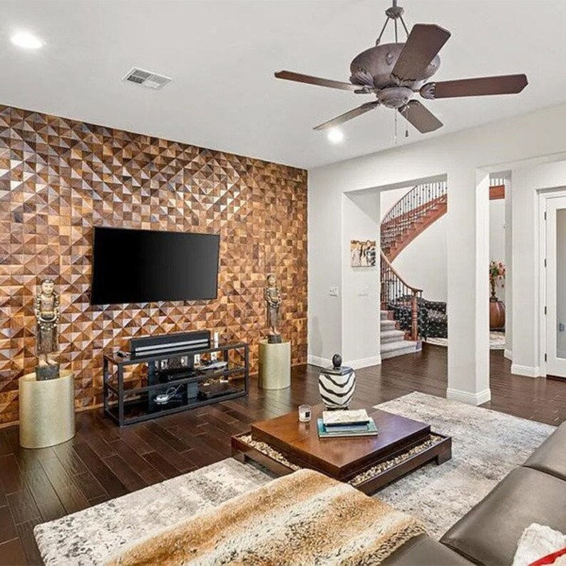 3D Diamond Natural Walnut Wall Panels Easy DIY Wood Wall Panels Shiplap ...