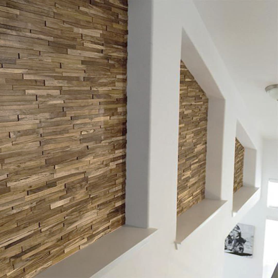 Natural Walnut 3D Stacked Panels, Easy DIY Wood Wall Panels, Shiplap ...