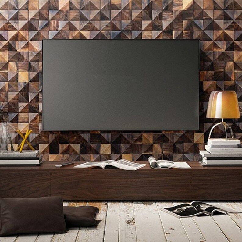 3D Diamond Natural Walnut Wall Panels Easy DIY Wood Wall Panels Shiplap ...