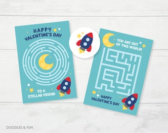 Galaxy Valentines Cards Printable Classroom Exchange Card | Etsy