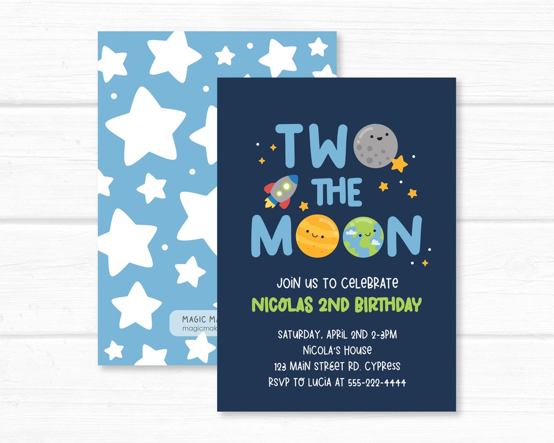 TWO the Moon Invitation. Boy Second Birthday Party Invite. Space, Solar ...