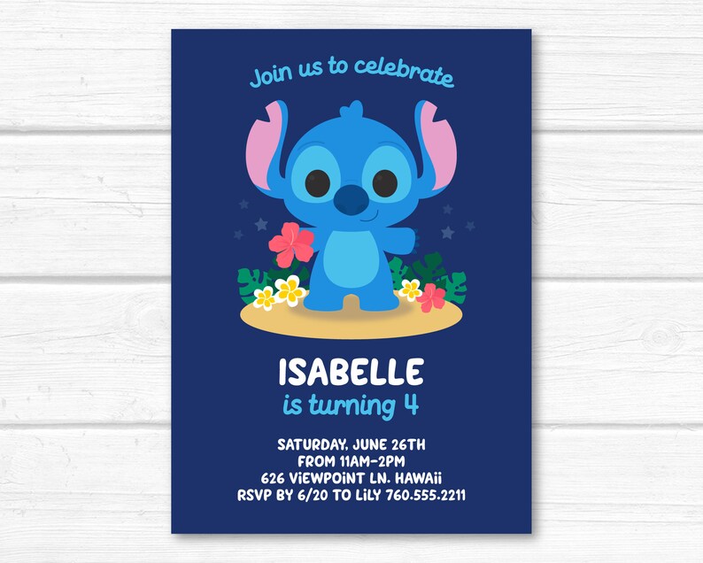 Stitch Invitation. Stitch Birthday Party Personalized Invite. - Etsy