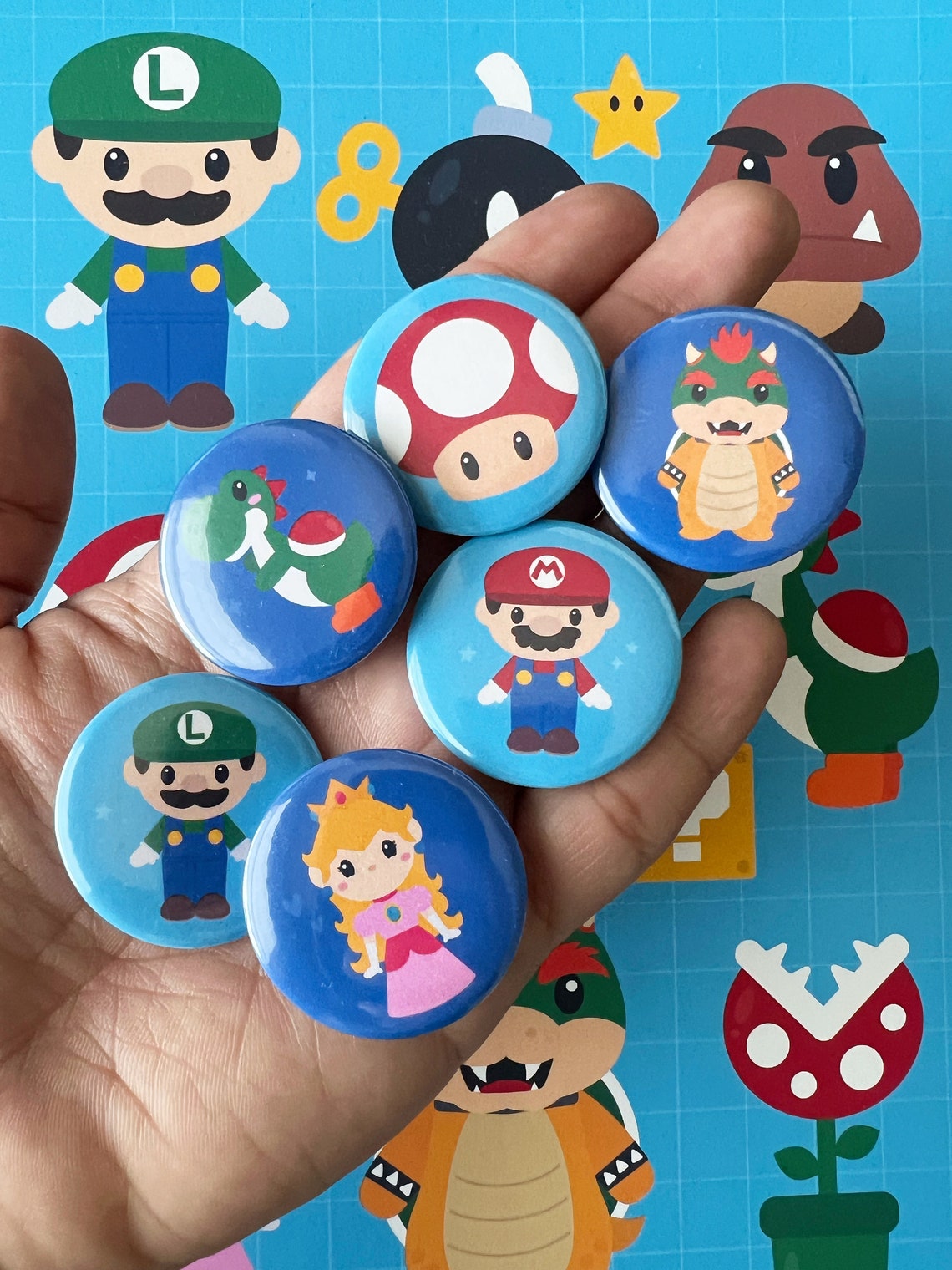 Video Game Set Buttons. Inspired Mario Bros Pin Back Button. - Etsy