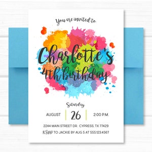 Art Splash Paint Invitation. Birthday Party Personalized. Printable ...