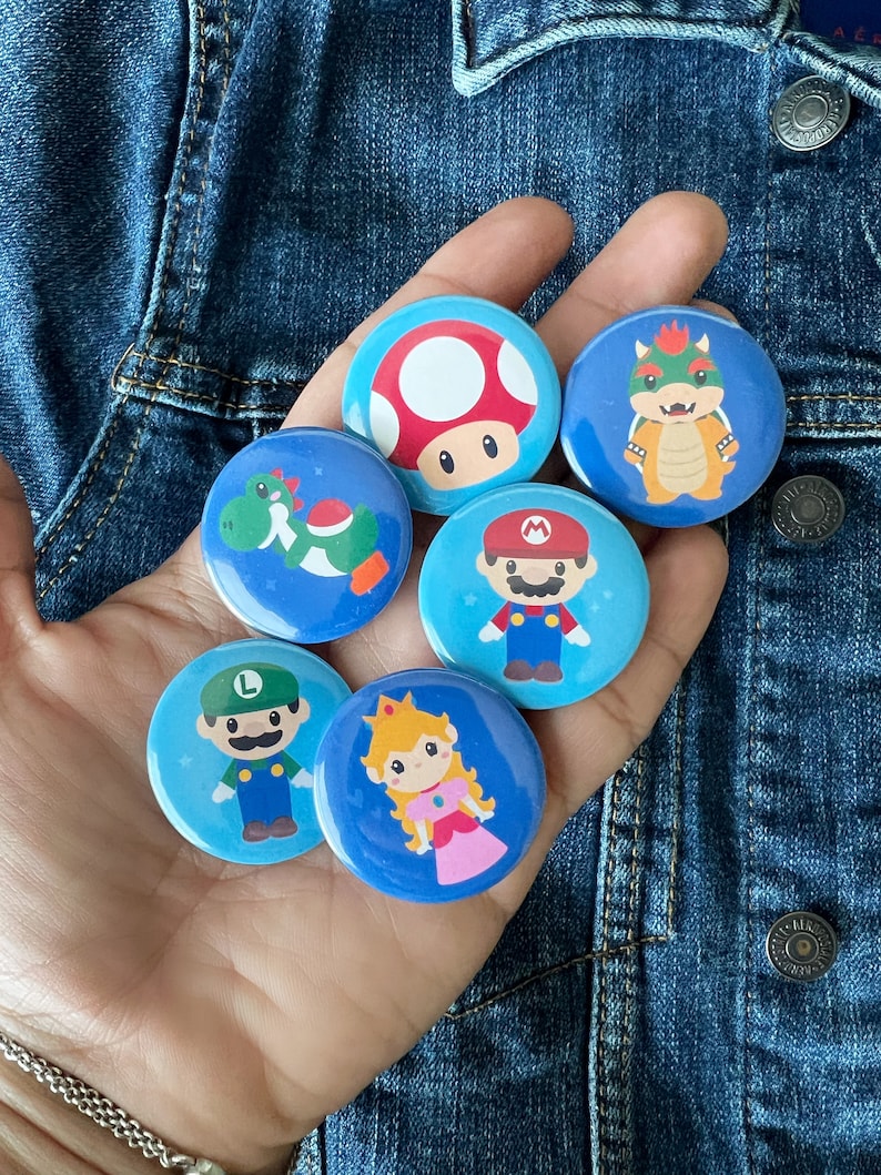 Video Game Set Buttons. Inspired Mario Bros Pin Back Button. - Etsy
