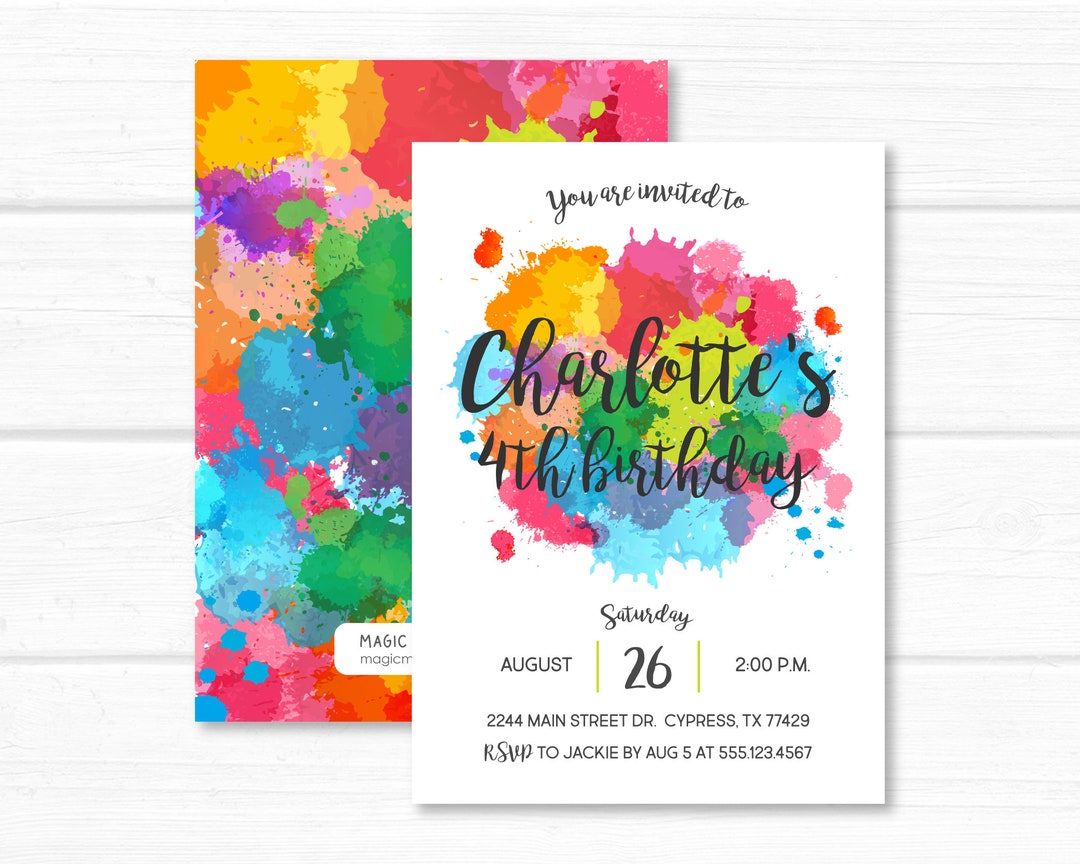Art Splash Paint Invitation. Birthday Party Personalized. Printable ...