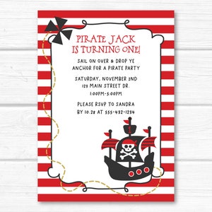 Pirate Invitation. Pirate Birthday Invitation. Pirate Ship Personalized ...