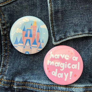 Disney Buttons Set, Pin Back Button. Disney Trip Magical Day and Disney ...
