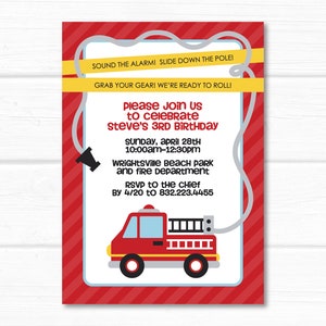 Fire Truck Invite. Firefighter Boy Invitation. Personalized Printable ...