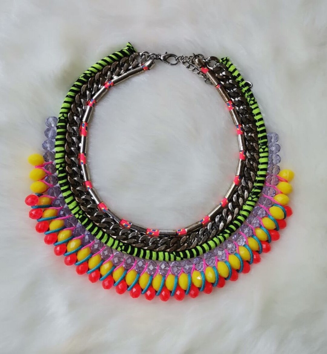 Multicolored Hippie Bead Necklace Statement Necklace For Women Chunky