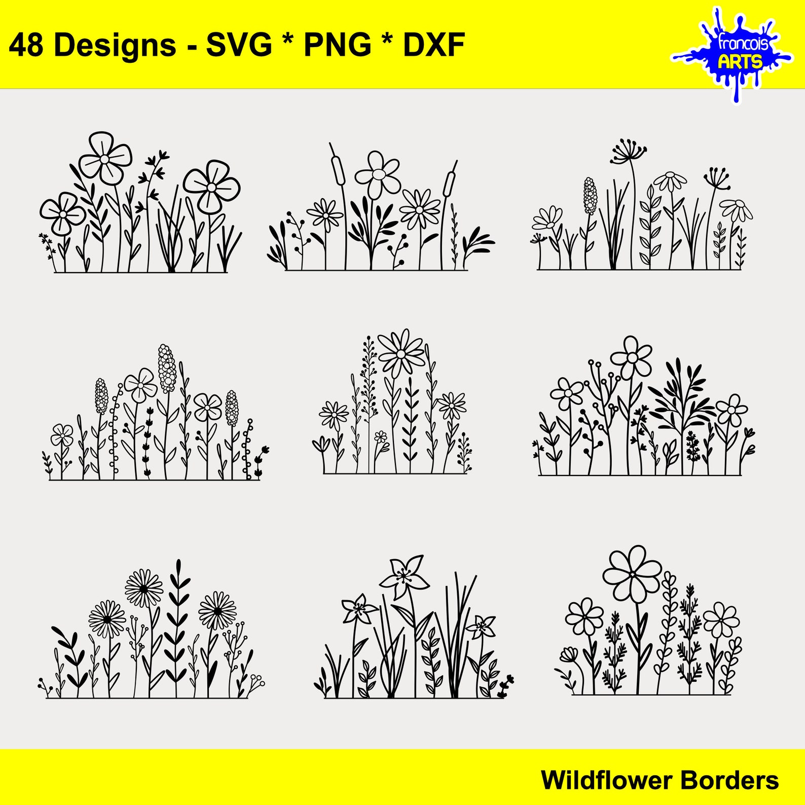 Wildflowers Svg, Wildflower Border Svg, Floral Svg, Flower Meadow Svg ...