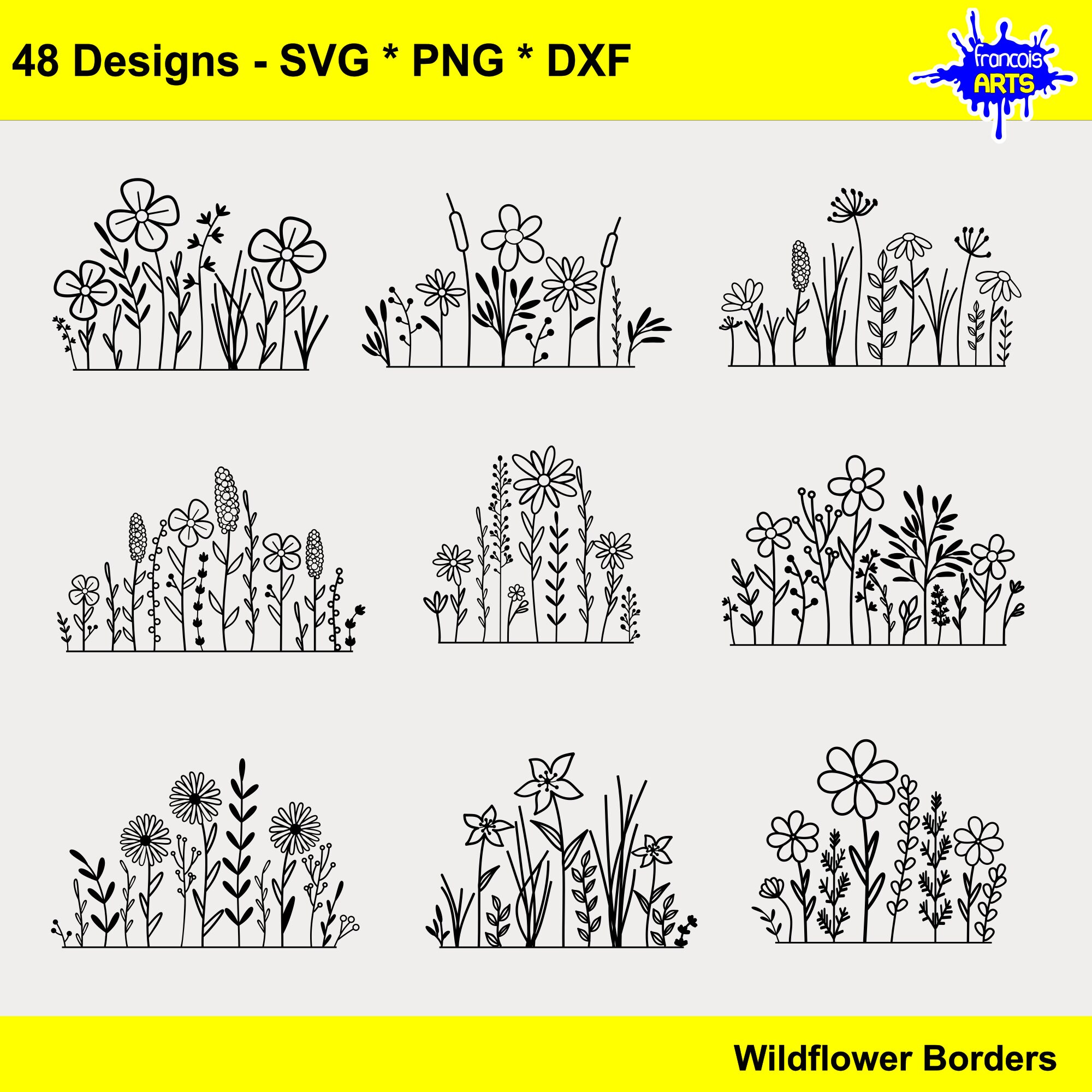 Wildflowers Svg, Wildflower Border Svg, Floral Svg, Flower Meadow Svg ...