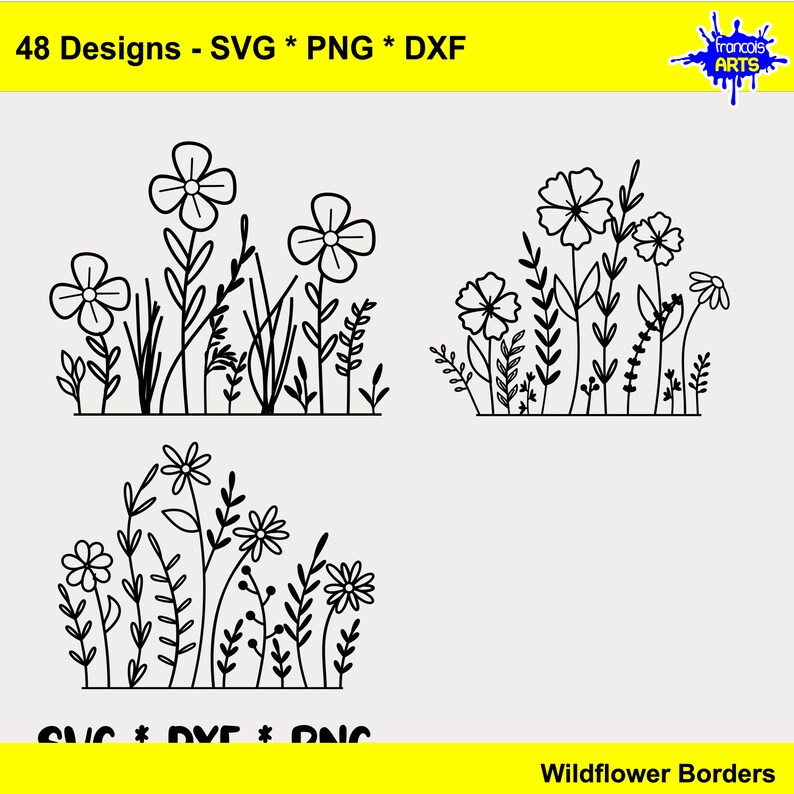 Wildflowers Svg, Wildflower Border Svg, Floral Svg, Flower Meadow Svg ...