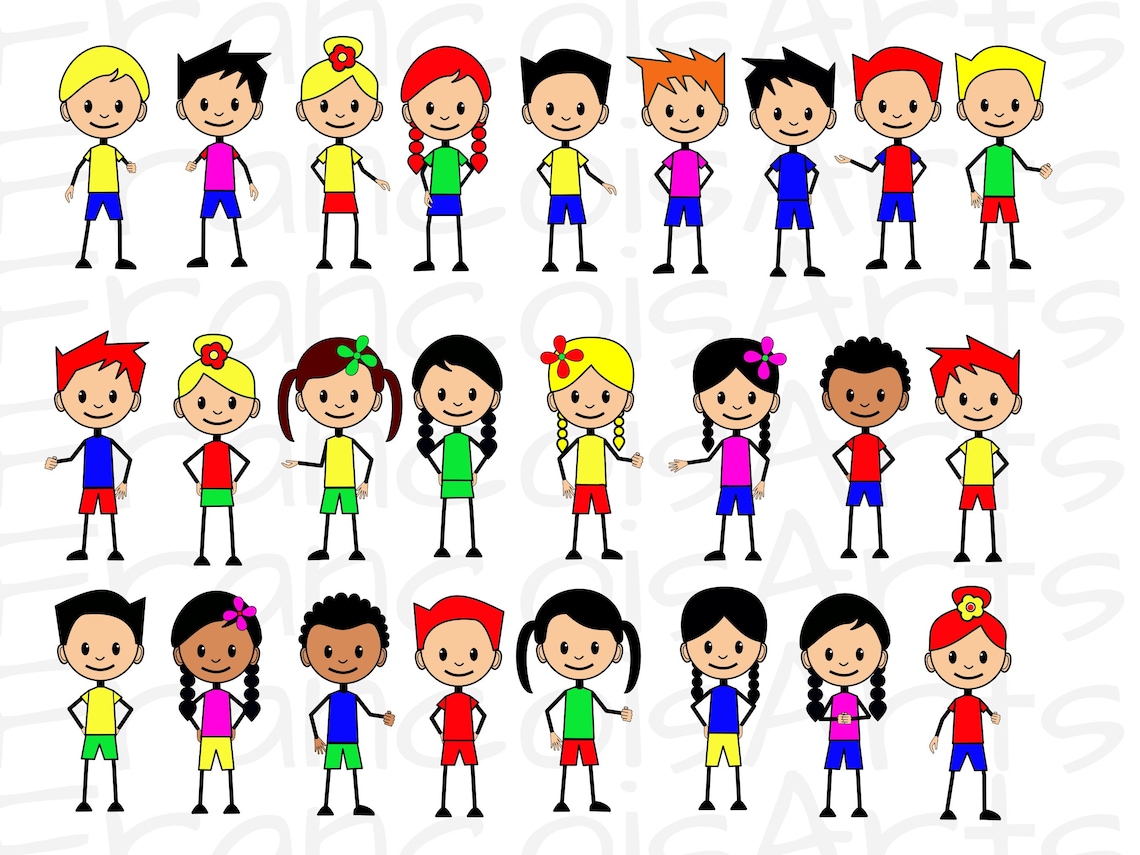 Stick Figure People PNG Pack, Stick Figure Kids SVG Bundle, Stick Kid ...