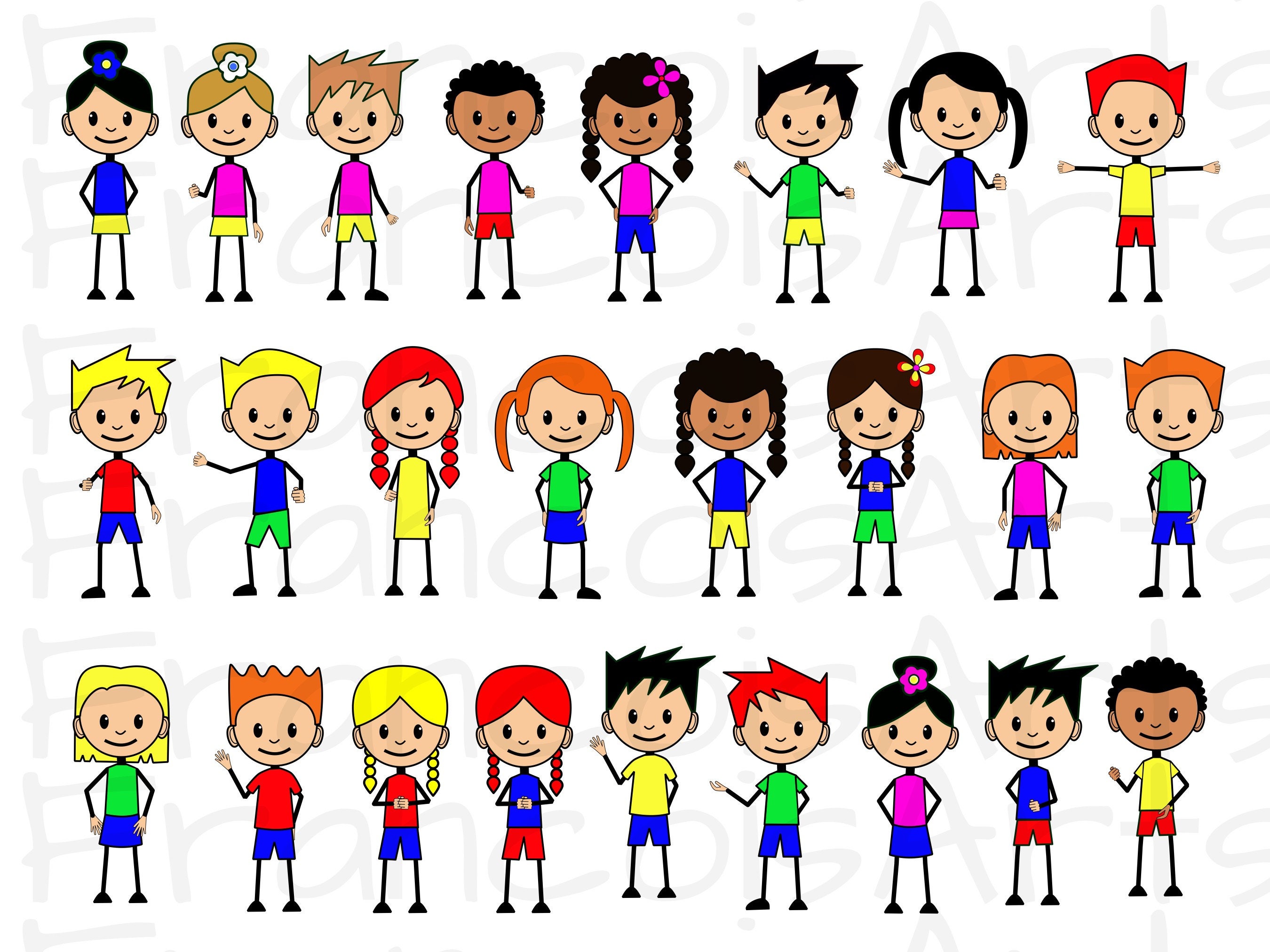 Stick Figure People PNG Pack, Stick Figure Kids SVG Bundle, Stick Kid ...