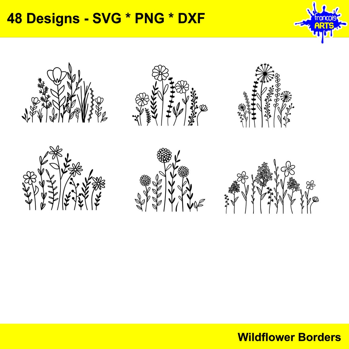 Wildflowers Svg, Wildflower Border Svg, Floral Svg, Flower Meadow Svg ...