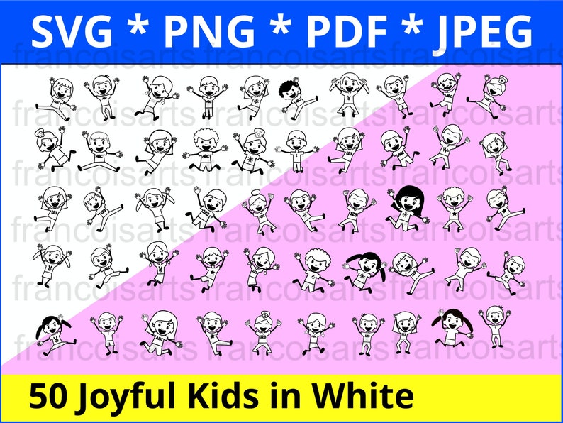 Happy Stick Figure Kids Svg Png Pdf Jpg, Happy Stick Figure Kids for ...