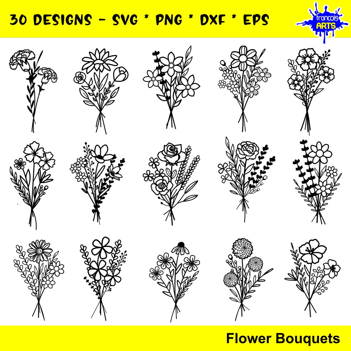 Bouquet SVG Bundle Flower Svg Bundle Floral Svg Wildflowers Svg ...